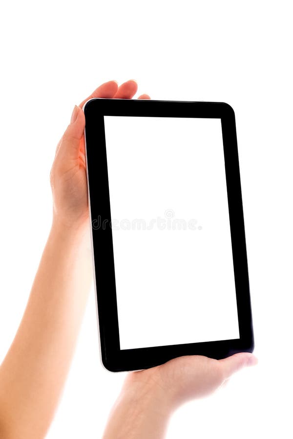 In Human Hands Tablet Computer Touch-screen Gadget with Isolated Stock ...