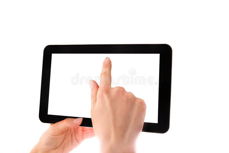 In Human Hands Tablet Computer Touch-screen Gadget with Isolated Stock ...