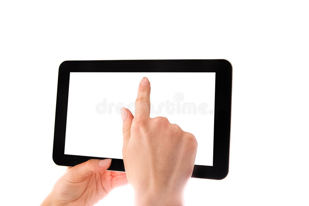 In Human Hands Tablet Computer Touch-screen Gadget with Isolated Stock ...