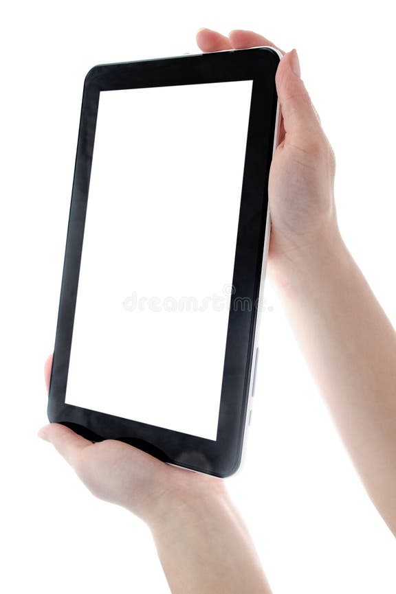 In Human Hands Tablet Computer Touch-screen Gadget with Isolated Stock ...