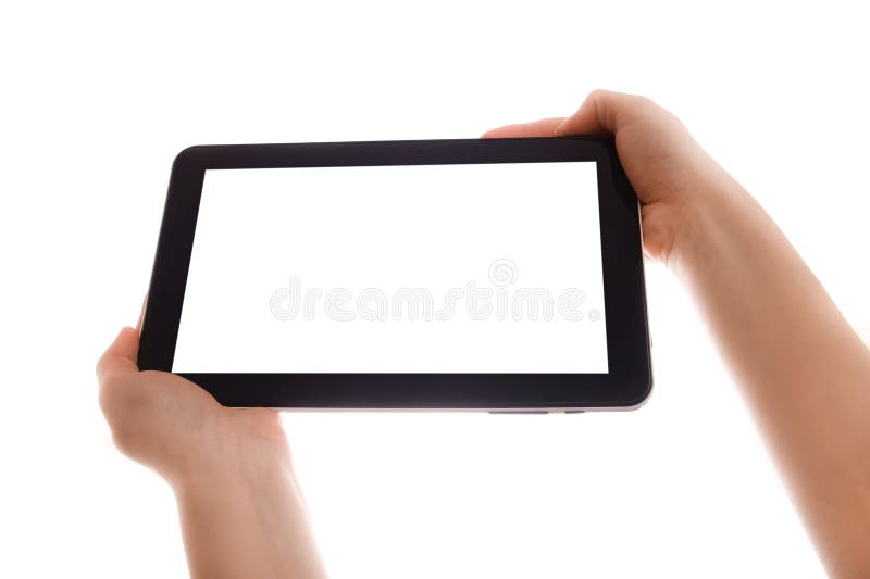 In Human Hands Tablet Computer Touch-screen Gadget with Isolated Stock ...