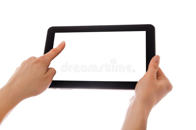 In Human Hands Tablet Computer Touch-screen Gadget with Isolated Stock ...