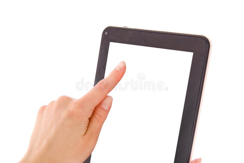 In Human Hands Tablet Computer Touch-screen Gadget with Isolated Stock ...