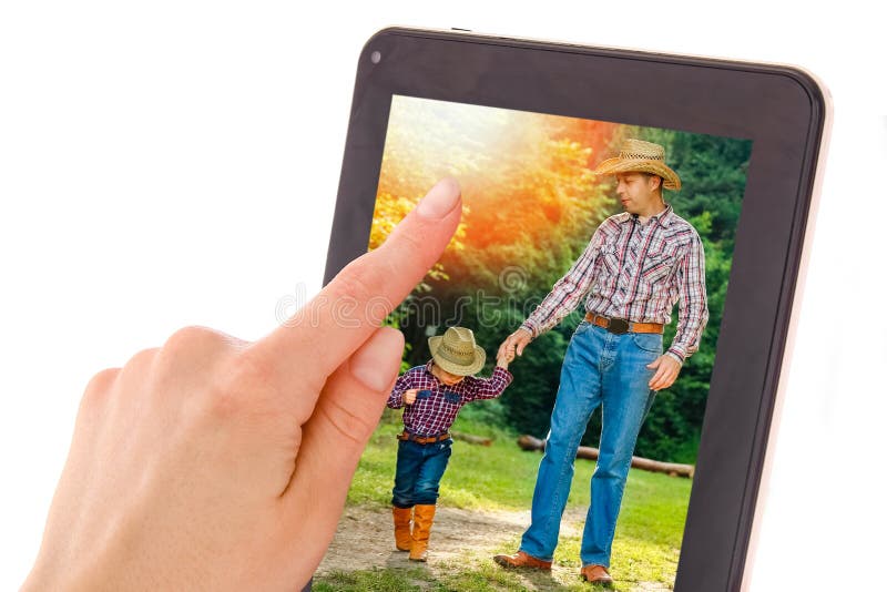 In Human Hands Tablet Computer Touch-screen Gadget with Isolated Stock ...