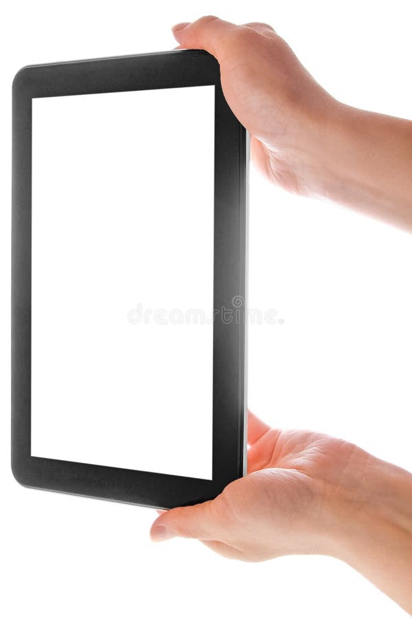 In Human Hands Tablet Computer Touch-screen Gadget with Isolated Stock ...
