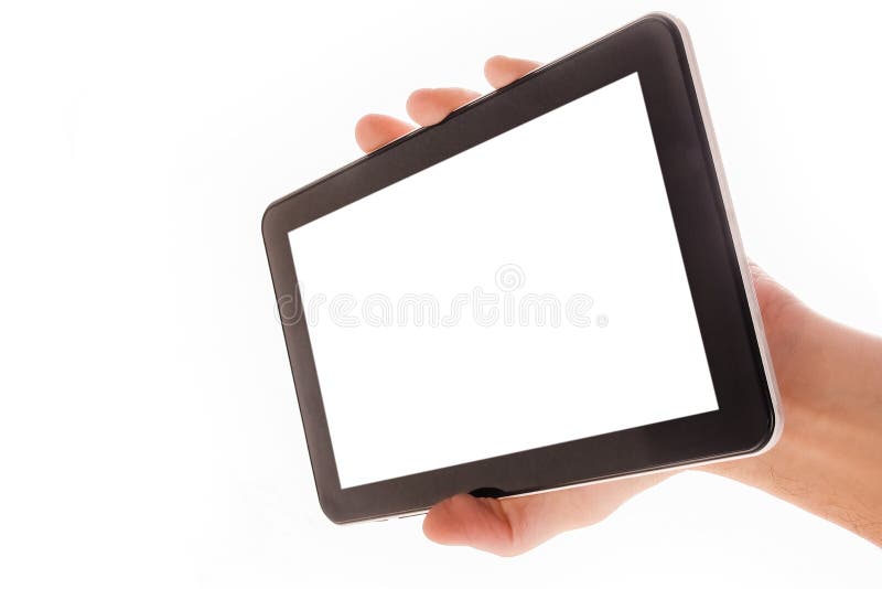 In Human Hands Tablet Computer Touch-screen Gadget with Isolated Stock ...