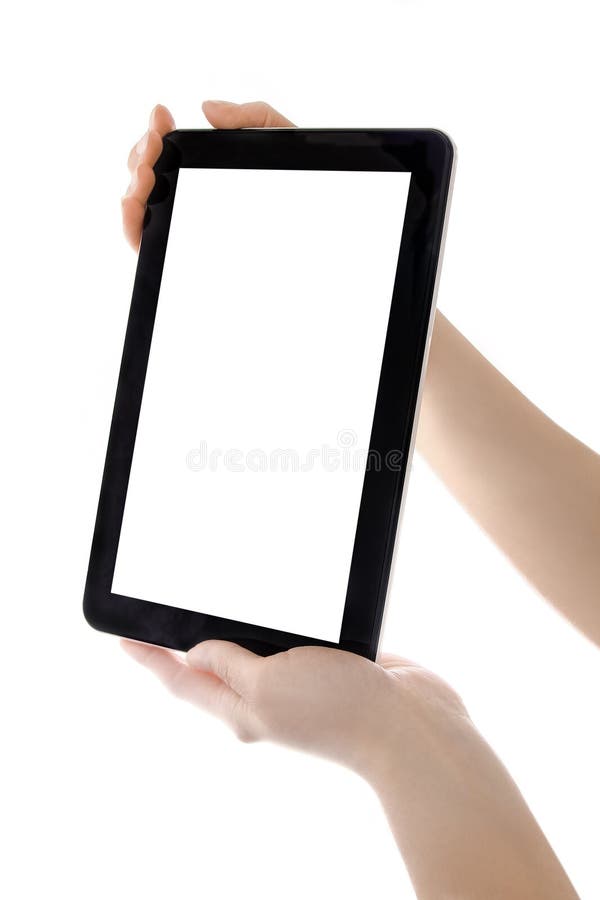 In Human Hands Tablet Computer Touch-screen Gadget with Isolated Stock ...