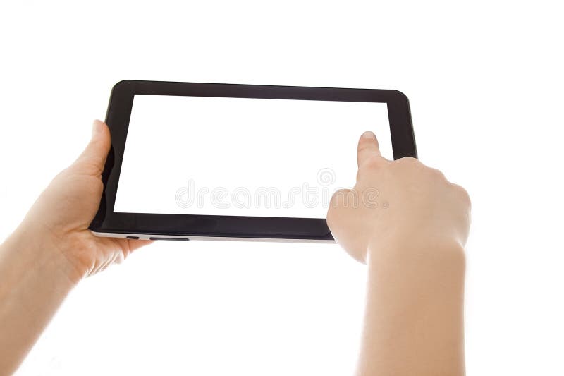 In Human Hands Tablet Computer Touch-screen Gadget with Isolated Stock ...