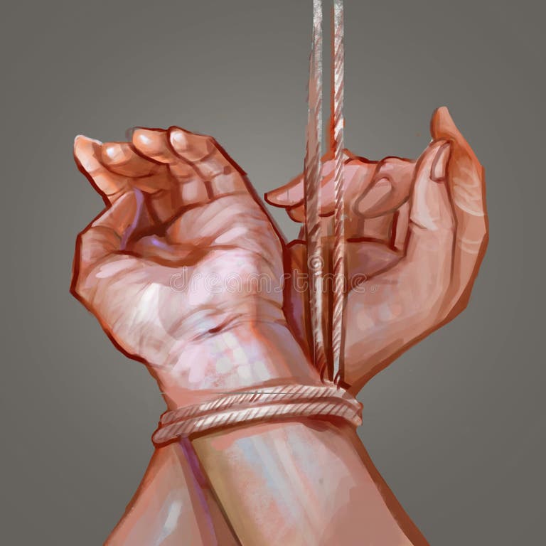 Human hands tied with rope stock illustration. Illustration of help ...