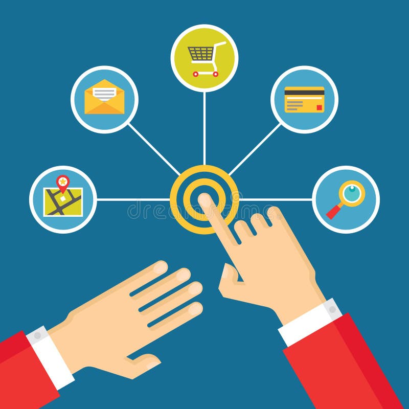 Human Hands - Touch Concept Illustration with Icons in Flat Design ...