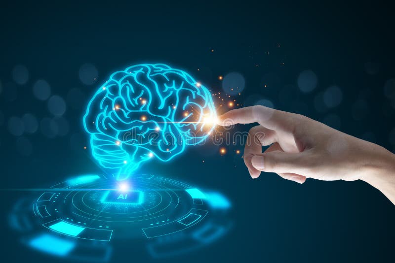 Human Hands Touch Connect on Virtual Brain Stock Illustration ...