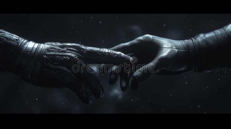 Human Hands Touching in Space with Fingers. NASA Provided Elements of ...