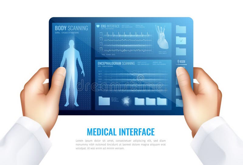 Human Hands Touching on Tablet Screen Showing Medical Interface with ...
