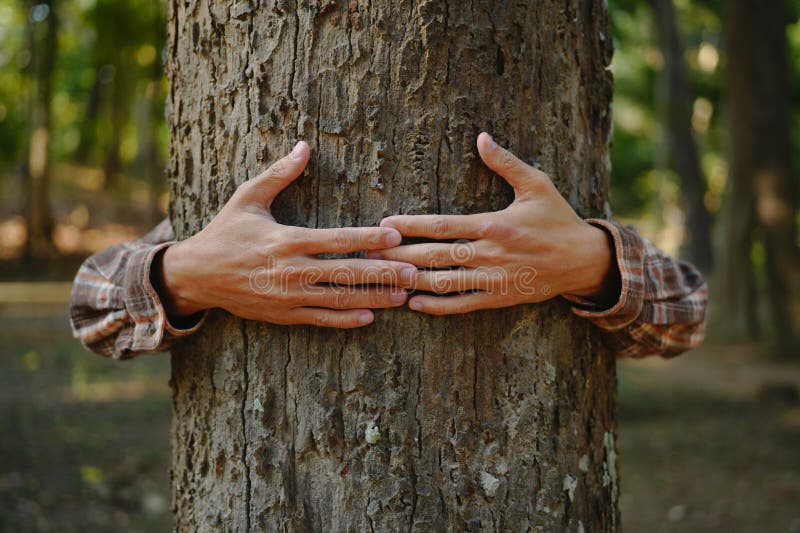 Human Hands Touching Tree Green Forest in Tropical Woods, Hug Tree or ...