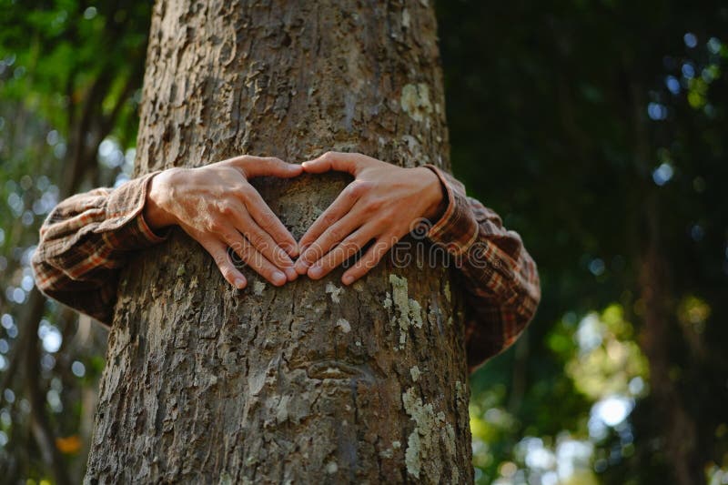 Human Hands Touching Tree Green Forest in Tropical Woods, Hug Tree or ...