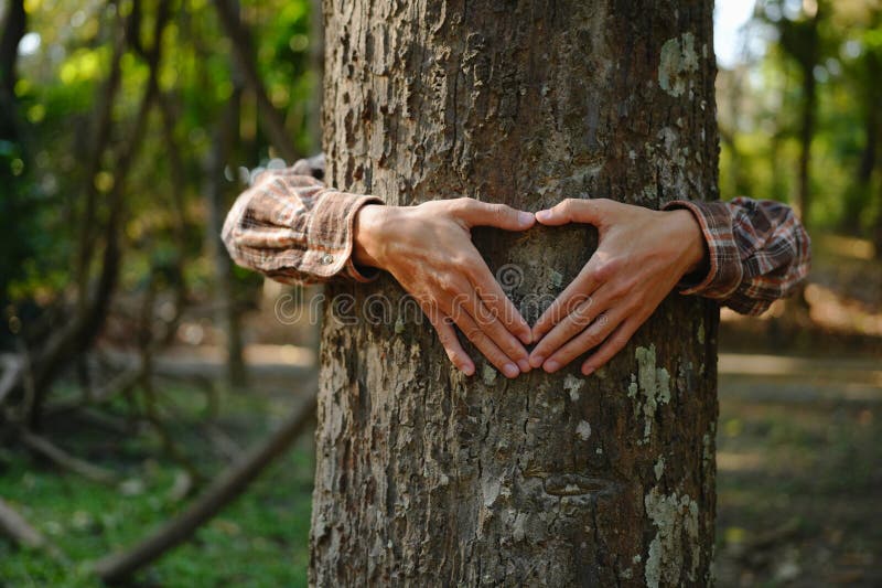 Human Hands Touching Tree Green Forest in Tropical Woods, Hug Tree or ...
