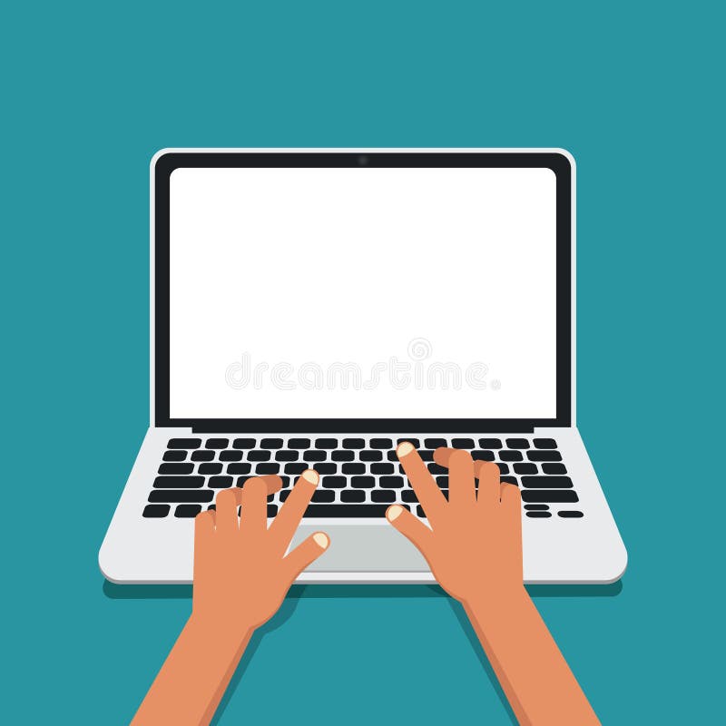 Human Hands Typing on Laptop in a Flat Design Stock Vector ...