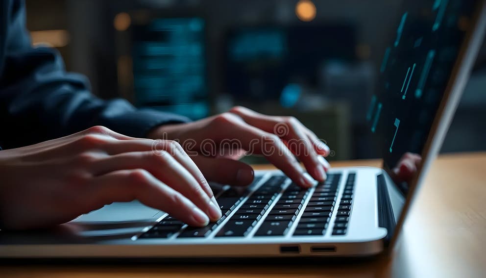Human Hands Typing Quickly on a Laptop Computer Keyboard Stock ...