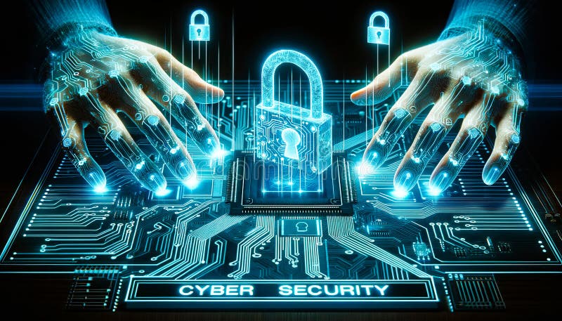 Human Hands Using Digital Padlock on Digital Microcircuits Background ...