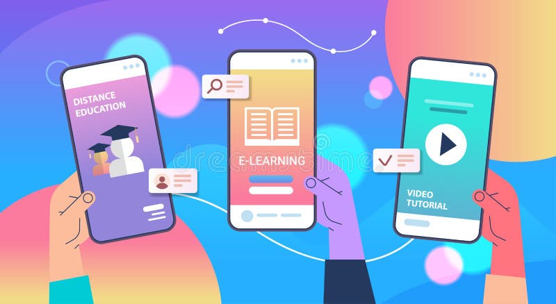 Human Hands Using Mobile Educational Apps on Smartphone Screens Online ...