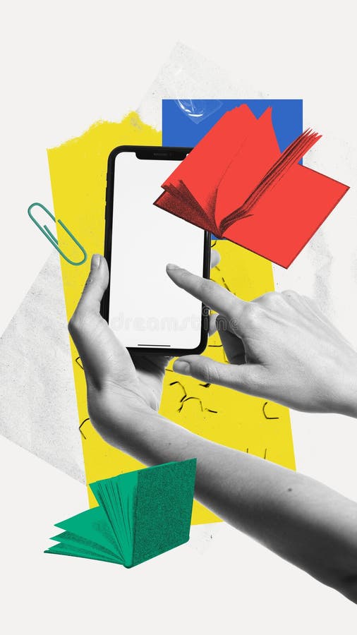 Human Hands Using Mobile Phone for Education. Contemporary Art Collage ...