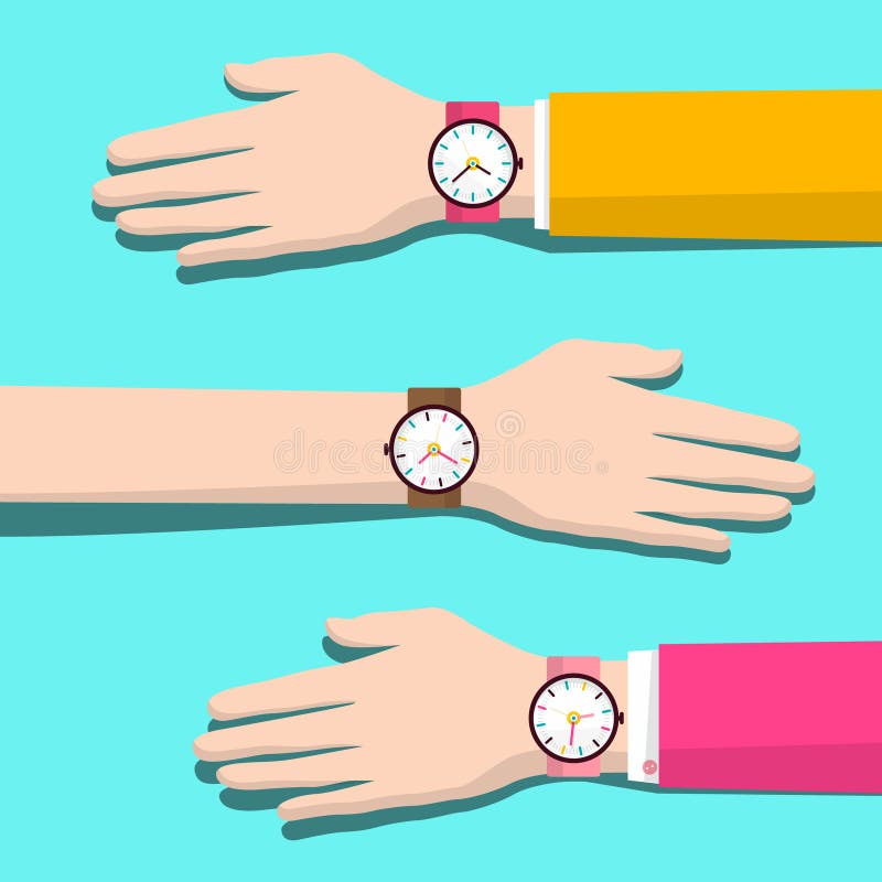 Human Hands with Watches. Flat Design Illustration Stock Vector ...