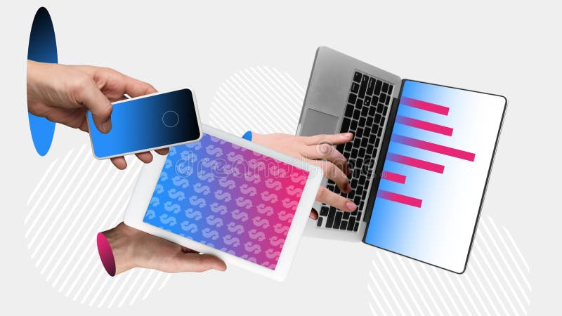 Human Hands Working with Gadgets, Laptop, Tablet and Mobile Phone ...