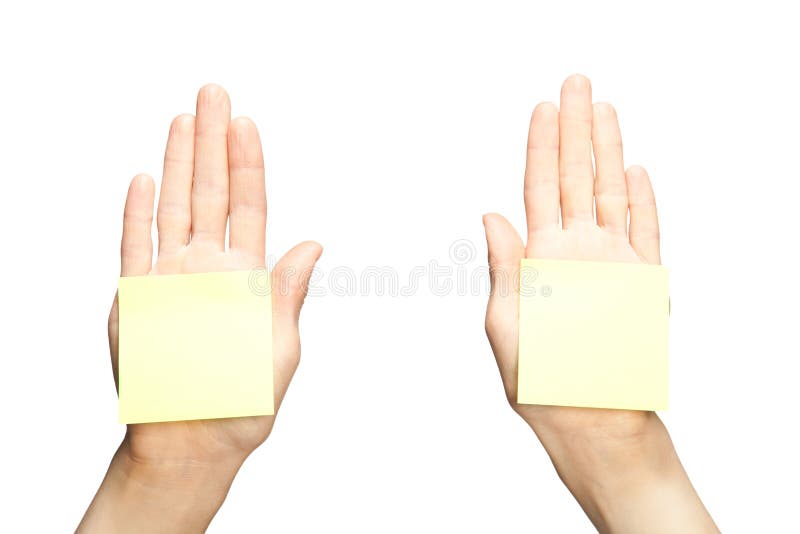 Human Hands with Yellow Blank Stickers Stock Photo - Image of empty ...