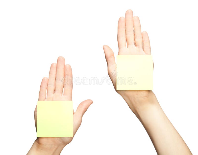 Human Hands with Yellow Blank Stickers Stock Image - Image of woman ...