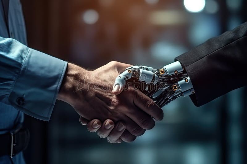The Human Handshake with Artificial Intelligence Stock Illustration ...