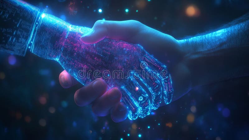 Human Handshake with a Vibrant Digital Robotic Hand Stock Image - Image ...