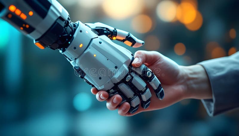 Human Handshaking Robot Hand Future Technology Image Stock Illustration ...