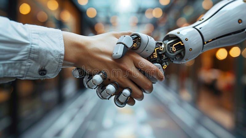 Human Handshaking with a Robotic Hand Stock Illustration - Illustration ...