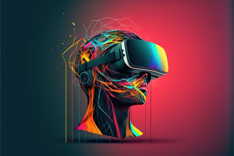 Human Head of Abstract Colourful Connections in Vr Headset, Created ...