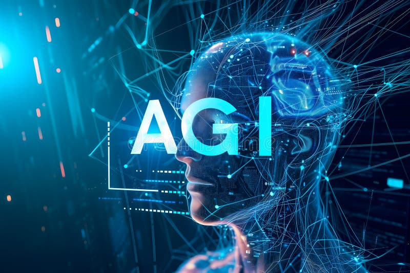 Human Head on Abstract Cybernetic Data Background with Word AGI for ...