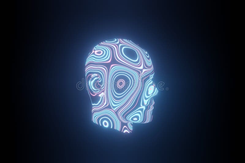 Human Head with Abstract Luminous Pattern on a Black Isolate ...