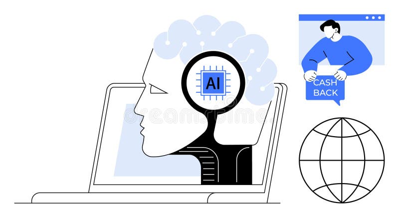 Artificial Intelligence Concept with Computer, Human Head, Machine ...
