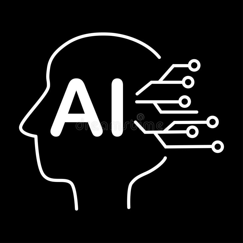 Artificial Intelligence Icons. Human Head with AI Chip, Technological ...