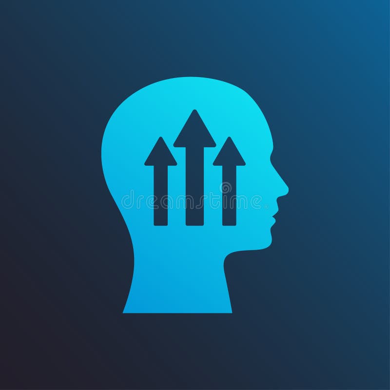 Human Head with Arrows Pointing Upwards Over Blue Background, Vector ...