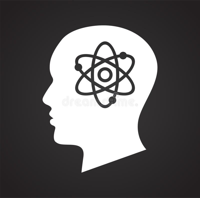 Human Head with Atom Icon on Black Background for Graphic and Web ...
