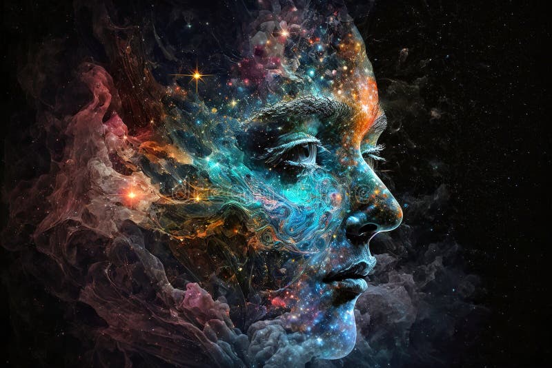 Human Head Blended with a Space Nebula Mind - Ai Generative No One ...