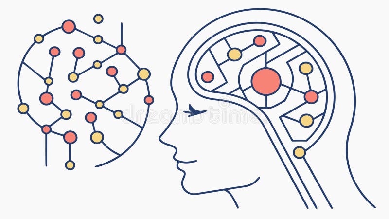 Human Head with Brain and Connected Neural Network, Vector Design ...