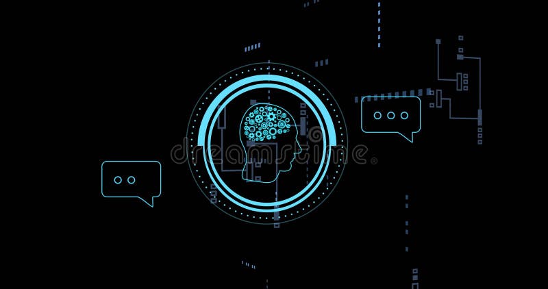 Human Head with Brain Gears and Chat Bubbles, Artificial Intelligence ...