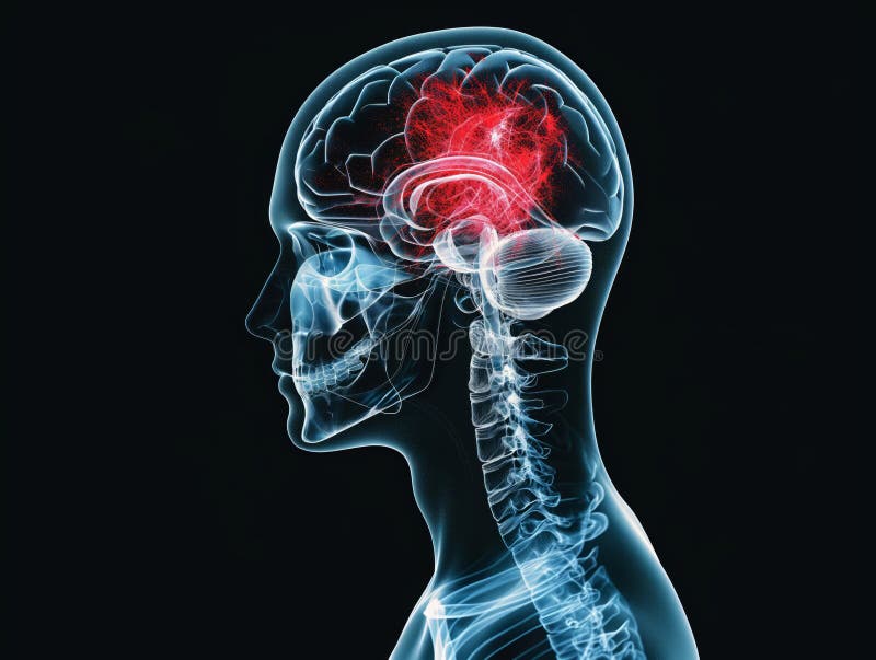 Human Head with Brain Highlighted in Red Stock Image - Image of human ...