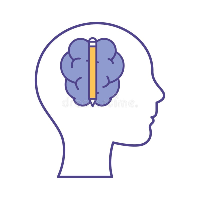 Human Head with Brain and Pencil Line and Fill Style Icon Vector Design ...