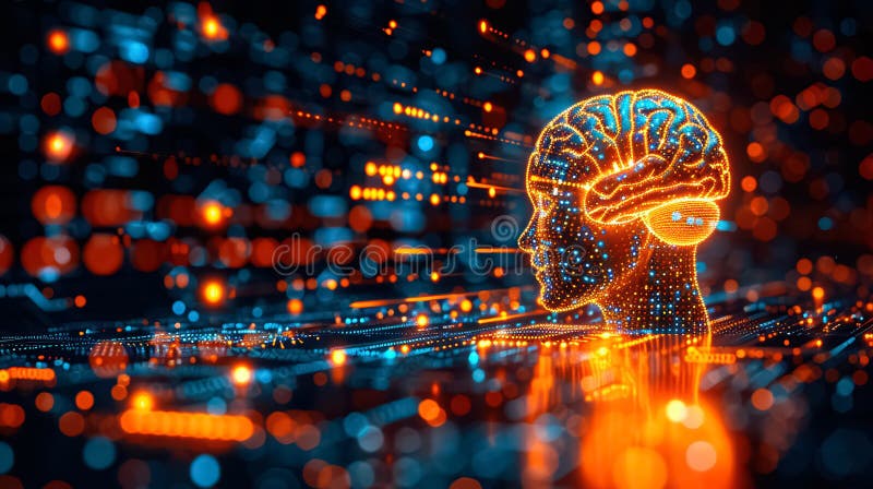 Human Head Brain Structure Line Connect of Electronic Circuits and ...