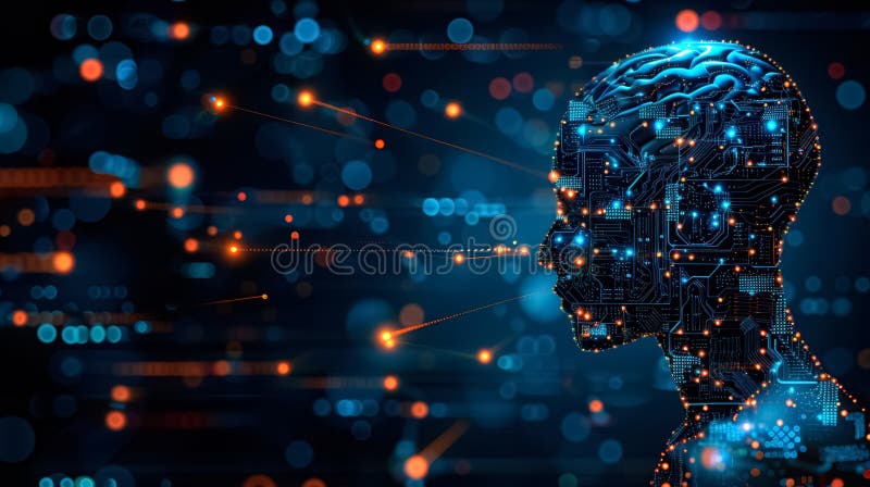 Human Head Brain Structure Line Connect of Electronic Circuits and ...