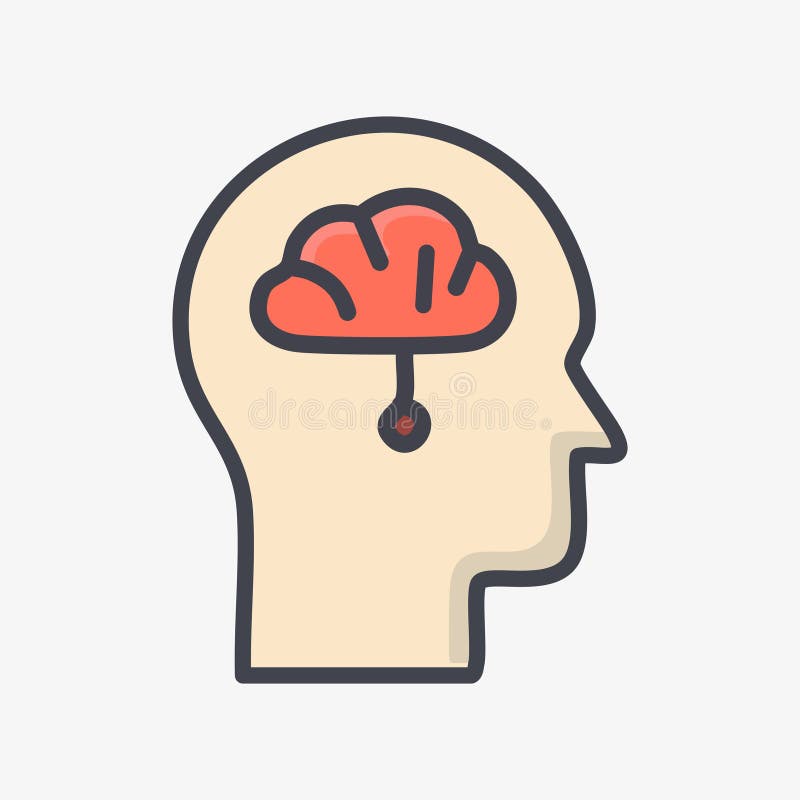 Human Head with Brain, Vector Illustration, Filled Outline Design ...