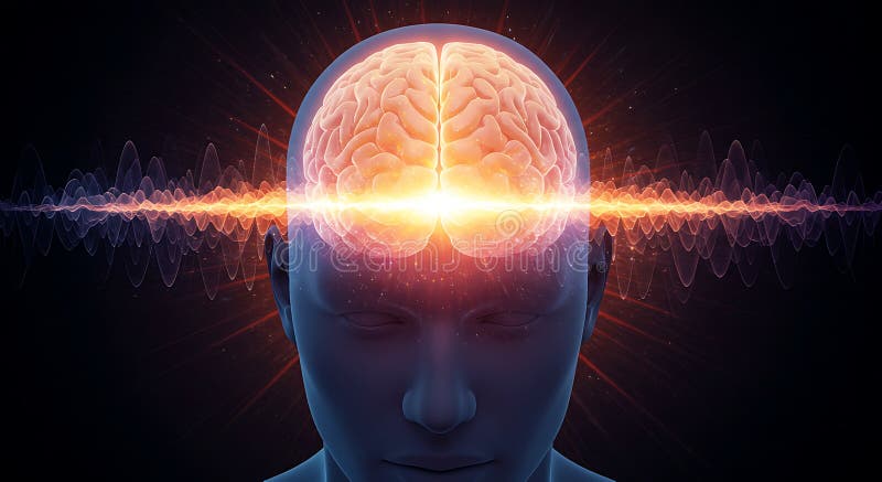 Human Head with Brain and Waves Concept Stock Illustration ...