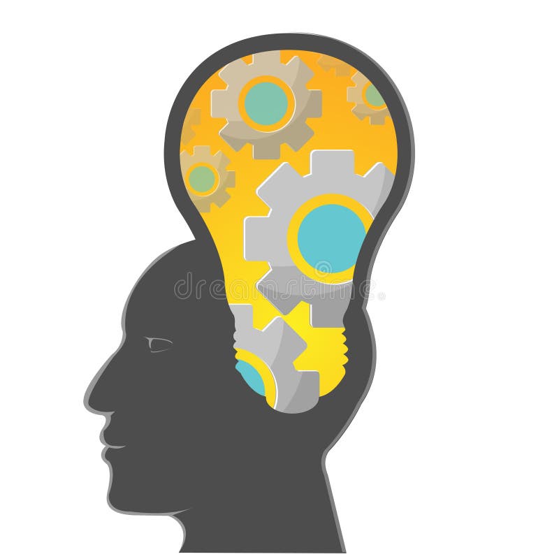 Human Head Bright Lamp Gear Stock Vector - Illustration of creativity ...